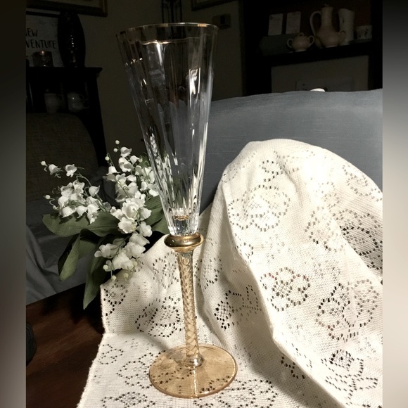 Stil Glass Company | Dining | Vintage Optic Glass Gold Rim Wafer Amber ...